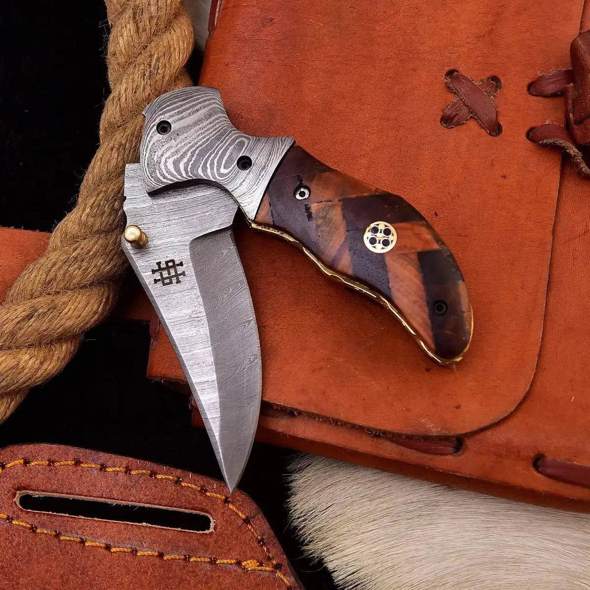 Handmade Damascus Steel Folding Pocket Knife-Himalayan Steel Knives ...